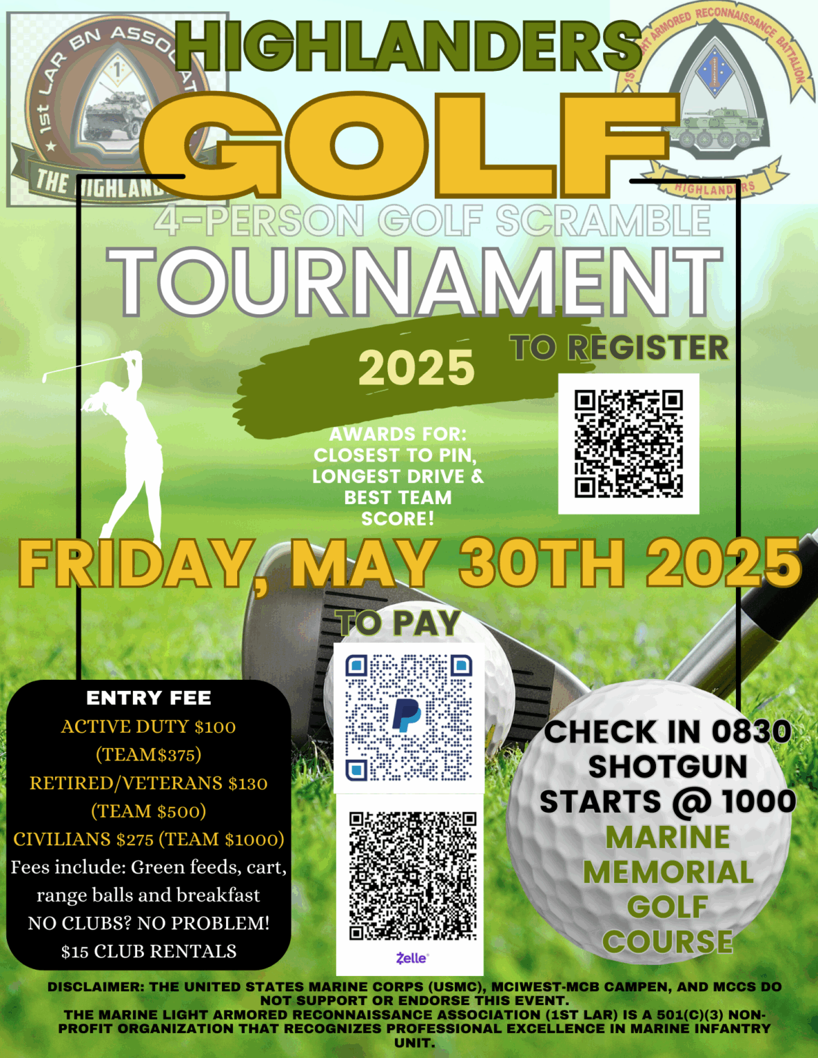 Highlanders Golf Tournament // May 30th – 1st LAR BN Association